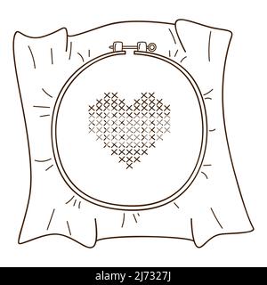 Embroidery hoop, thread and needle, DIY crafts drawing. Cross stitch ...