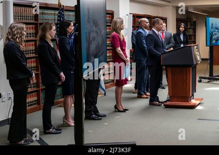 US Attorney Breon Peace speaks to the media outside the United States ...