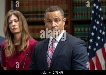 US Attorney Breon Peace speaks to the media outside the United States ...