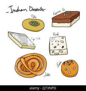 Indian desserts drawing set vector illustration Stock Vector Image ...