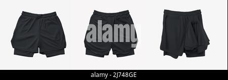 Template of blank black shorts on a guy on an isolated background, set ...