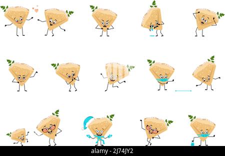 Pancake character with sad emotions, face and mask keep distance, arms ...