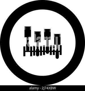 combustion engine solid black icon. Glyph symbol of car motor ...