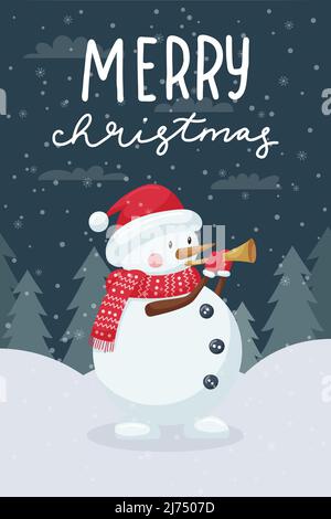 Cute snowman in a snowy forest Stock Vector Image & Art - Alamy