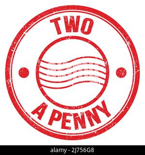 TWO A PENNY text written on blue rectangle stamp sign Stock Photo - Alamy