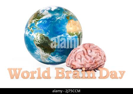 Human brain and world globe on table with copy space. World mental ...