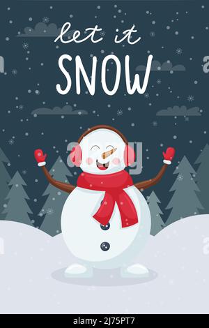 Cute snowman in a snowy forest Stock Vector Image & Art - Alamy