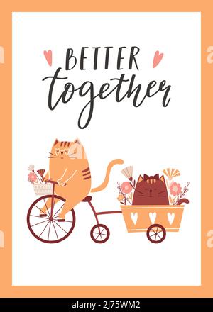 Valentine's Day greeting card with a bicycle and a bouquet of flowers ...