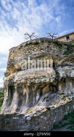 Village wall in Minerve. The medieval village was built on a rock. Last ...