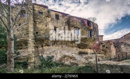 Village wall in Minerve. The medieval village was built on a rock. Last ...