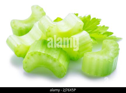 Pile of celery ribs and cuts isolated on white background Stock Photo ...