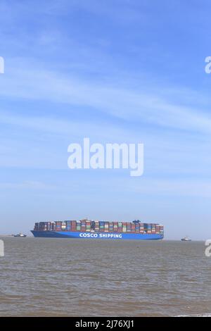 Container ship CSCL Atlantic Ocean entering the Port of Felixstowe ...