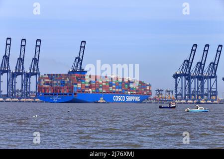 Container ship CSCL Atlantic Ocean entering the Port of Felixstowe ...