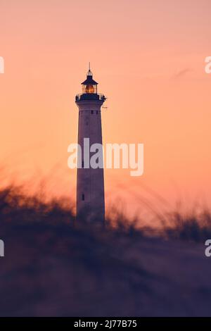 Lighthouse in warm morning glow above the dunes Stock Photo - Alamy