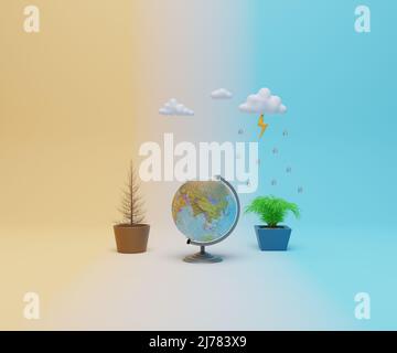 3D rendering. Natural environment of a green island with no trees ...