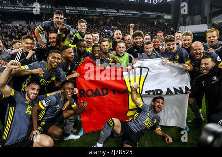 Tirana - Jens Toornstra of Feyenoord, Philippe Sandler of Feyenoord ...
