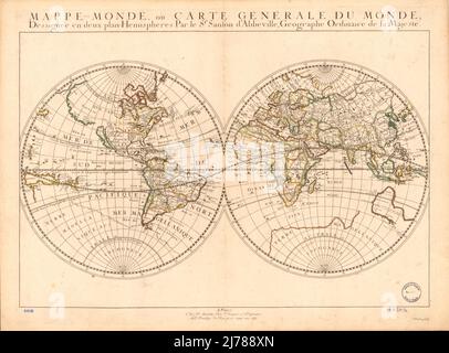Mappe-monde, ou carte generale de la terre - divisée en deux hemispheres suivant la projection ...