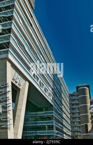 Tall modern new buildings at The Hague Central Train Station. Den Haag ...