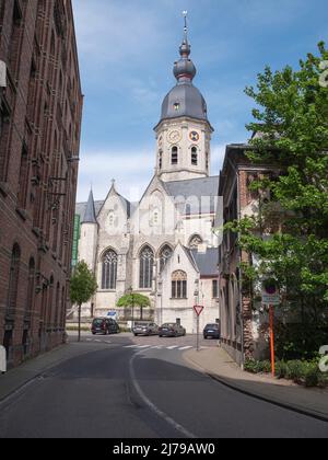 Temse, Belgium, May 1, 2020, Clock tower of the town hall on the market ...