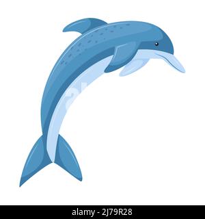 Dolphin jump out of water. Cartoon marine landscape with jumping ...