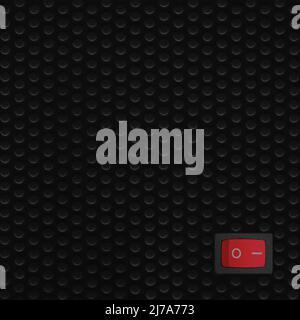 Red rectangle rocker power switch in on position, black abstract dot ...