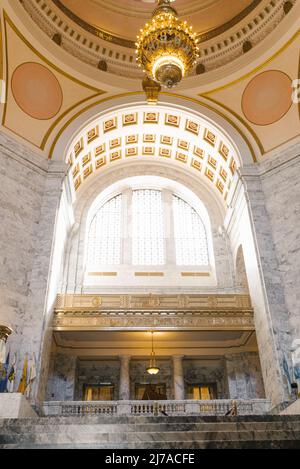 The interior of the Senate chamber at the Washington state Capitol is ...