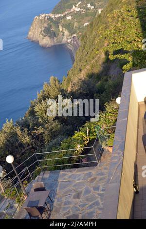 Terrace of the hotel Luna di Marzo in Volastra overlooking Manarola one ...