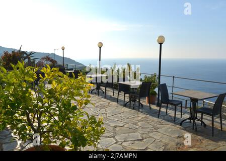 Terrace of the hotel Luna di Marzo in Volastra overlooking Manarola one ...