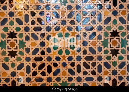 Ornamental medieval ceramic tiles of walls in Nasrid Palaces in the ...