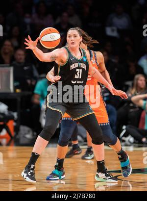 New York Liberty center Stefanie Dolson (31) looks on against Seattle ...