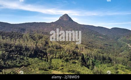 Aerial view of Adam's Peak. Sacred mountain in Sri Lanka. Sri pada ...