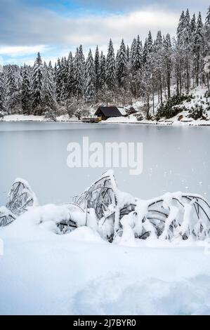 Winter on Lake Fusine. After a heavy snowfall Stock Photo - Alamy