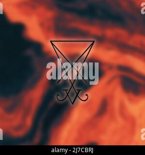 Sigil of Lucifer on an abstract background, red smoky cloud, artwork on ...