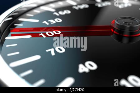 Close up of a car speedometer with the needle pointing a low speed. 3D ...