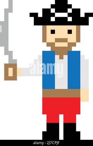 Pirate pixel art. Filibuster 8 bit. pixelated buccaneer Stock Vector ...