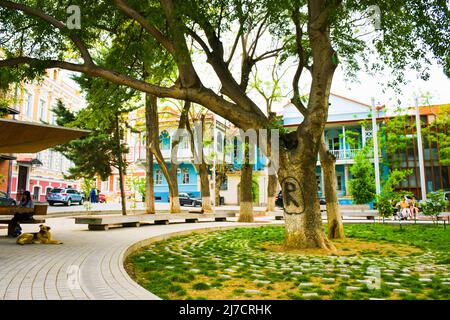 Old famous architecture exterior, Gudiashvili square in old town and ...