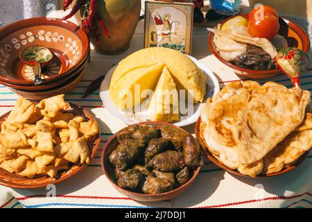Traditional dishes of Gagauz cuisine at the Hederlez festival in in ...