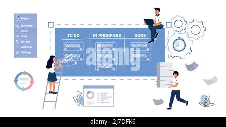 Kanban software development outline concept Agile visual project management method Teamwork ...