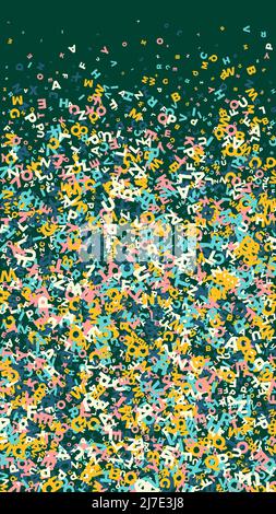 Falling letters of English language. Light flying words of Latin ...