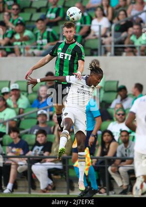AUSTIN, TX - May 17: Austin FC players Oleksandr Svatok (left) and ...