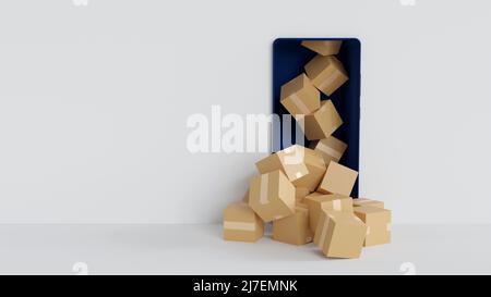 Cardboard box parcel overflow from smartphone display, online shopping ...
