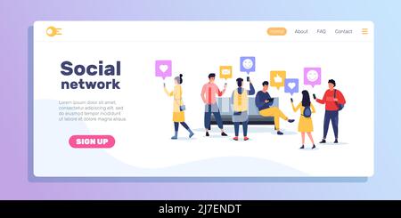 Happy people communicating via social network on mobile screens. Man ...