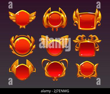 Game level golden ui icons, buttons, isolated award or bonus frames ...