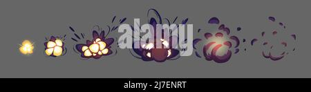 Bomb explosion, rocket hit animation effect. Vector sprite sheet of ...