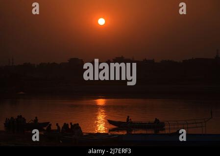 Pakistani people enjoying boating in Ravi River during sunset in Lahore ...