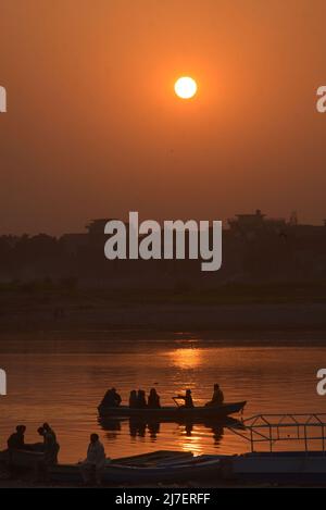 Pakistani people enjoying boating in Ravi River during sunset in Lahore ...