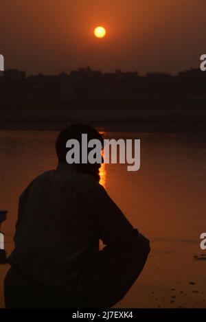 Pakistani people enjoying boating in Ravi River during sunset in Lahore ...