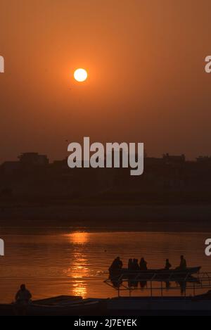 Pakistani people enjoying boating in Ravi River during sunset in Lahore ...