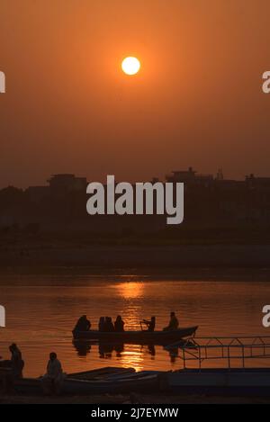 Pakistani people enjoying boating in Ravi River during sunset in Lahore ...