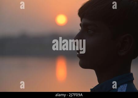 Pakistani people enjoying boating in Ravi River during sunset in Lahore ...